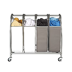 4 Pocket Laundry Hamper With Wheels by Neatfreak! - Rolling Storage Cart With 4 x Dirty Clothes Hamper Tote Bags For Towels, Blankets & Bathroom Organization - Quad Laundry Sorter - 39 x 16 x 35 in
