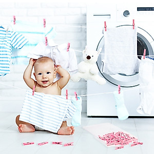 Qunclay 50 Pieces Clothes Pins for Baby Shower Clothespins Plastic Baby Shower Pins Small Baby Shower Decorations for Party Gender Reveal Game DIY, 1.37 Inches(Pink)