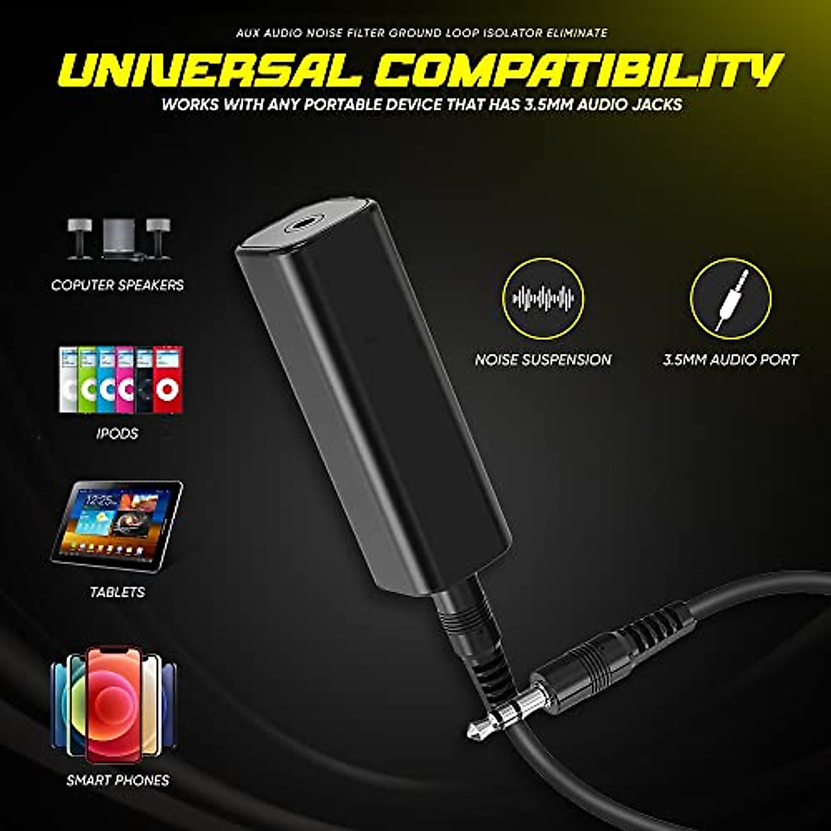 3.5mm Aux Audio Noise Filter Ground Loop Isolator Eliminate Car Electrical Noise Ground Loop Isolator 3.5mm