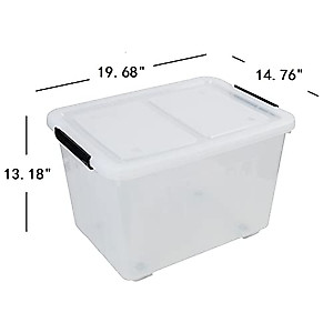 Easymanie 50 Quart Plastic Wheeled Storage Bin, 4 Packs, Plastic Latching Storage Box