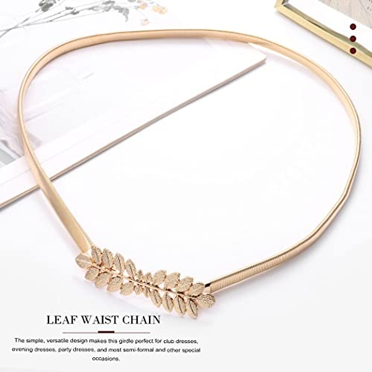 COSYDAYS Women Gold Belt for Dress Leaf Waist Belt Skinny Metal Waist Chain Leaves Dress Belts Waistband Jewelry (B)
