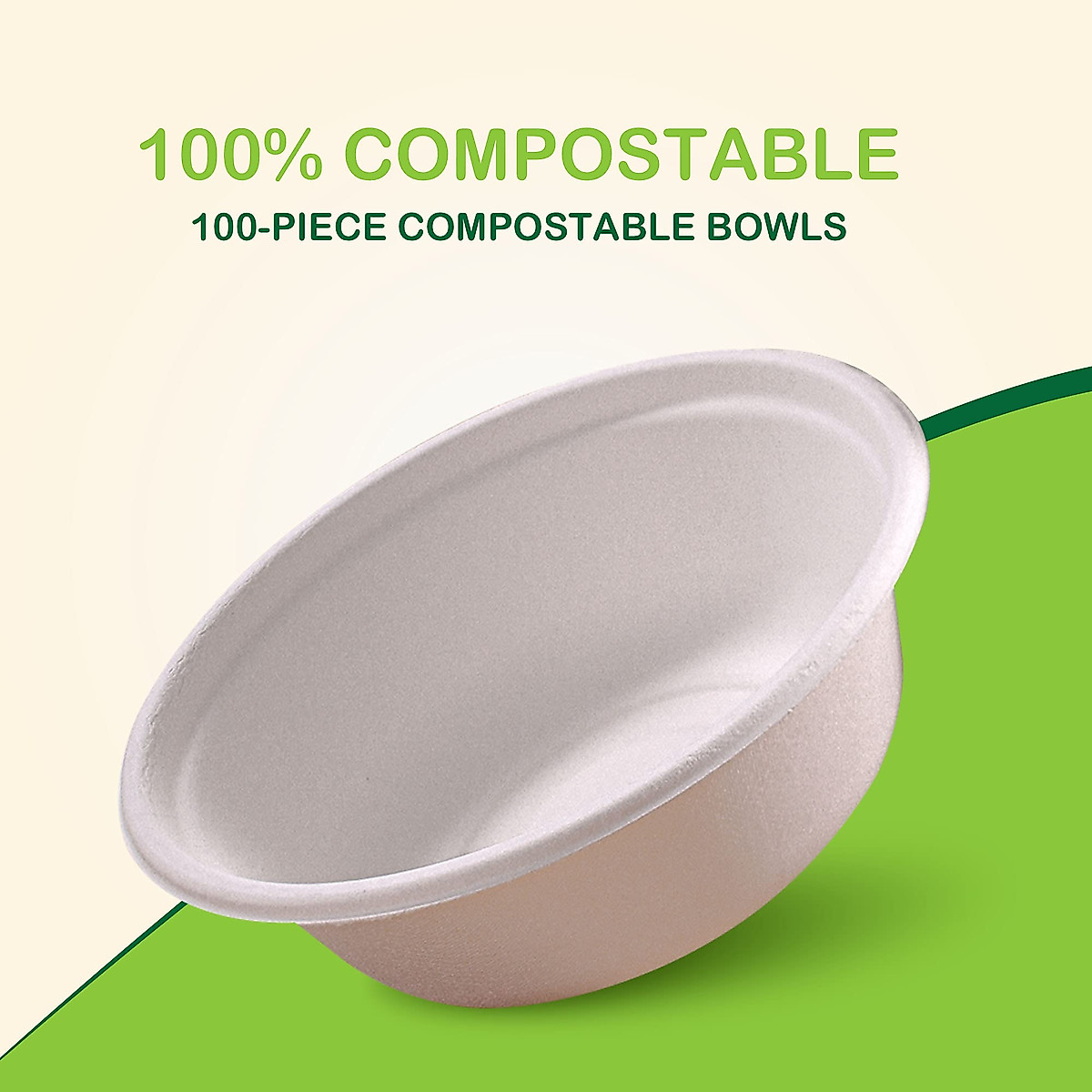 EcoFairy - 100-piece Compostable Bowls 16 oz - Disposable Bowls for Hot Soup - Biodegradable Bowls for Ice Cream, Salad, Cereals, Desserts & Snacks - Sugarcane Bagasse Microwave-safe Paper Bowls