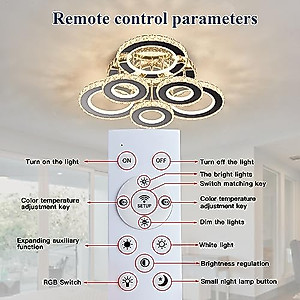 YYJLX Led Ceiling Light with Remote Control Modern 7 Rings Crystal Flush Mount Ceiling Light Fixtures 23inch 3 Color Dimmable and RGB Ceiling Lamp for Living Room Kitchen Dining Room Bedroom.