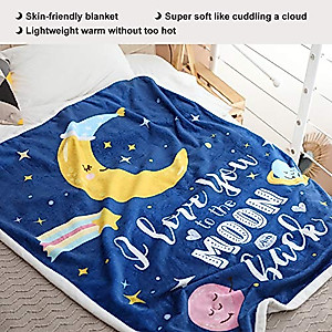 Zevrez I Love You to The Moon and Back Blanket, Soft Cute Kids Throw Blanket Birthday Gift for Girls Boys Adults Flannel Fleece Moon Blanket(Cartoon Moon, 48"x60")