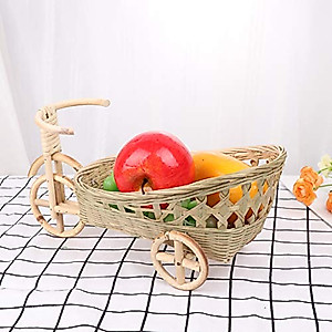 Cabilock Woven Fruit Basket Bamboo Bread Basket Container Bowl Candy Basket Serving Basket Flower Basket Appetizer Tray Storage Basket Tricycle Design for Fruit Snack Nuts Chip