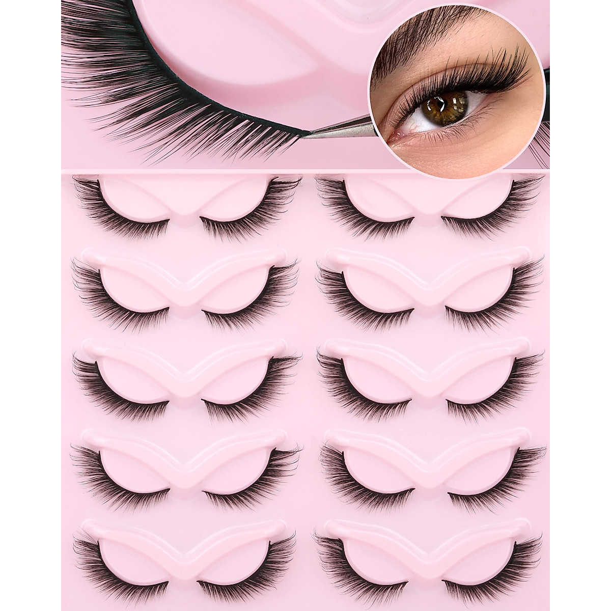 Fox Eye Lashes Angel Wing Mink Eyelashes Natural Look L Curl Eyelash Extensions Short Wispy Cosplay Fake Eyelashes Doll Cat Eye Lashes Pack by Geeneiya, 10 Pairs - doll49