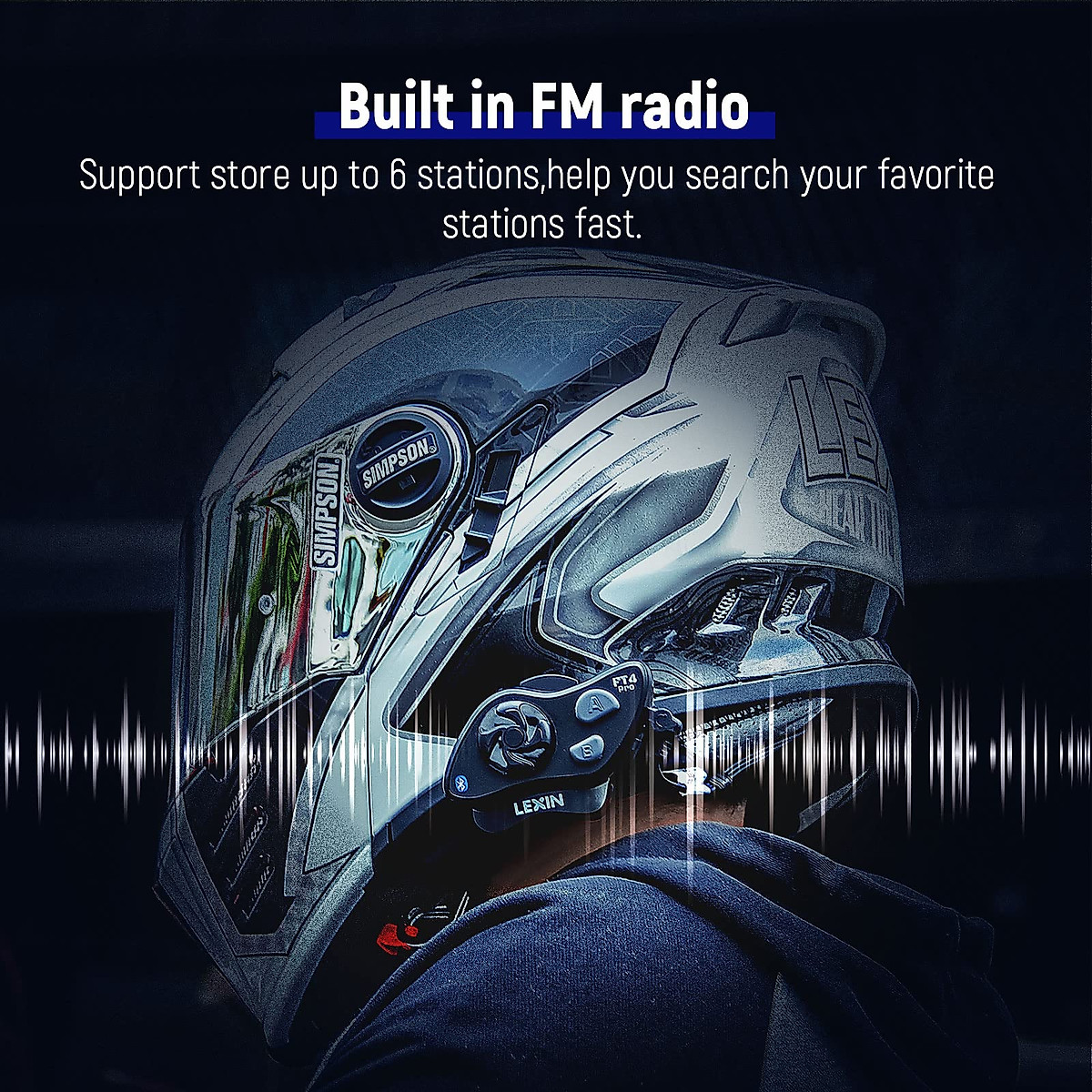 LEXIN 2pcs LX-FT4 Pro 4-Way Motorcycle Bluetooth Headset Featuring Integrated Headlamp with SoS Mode, Amazing Audio, Helmet Intercom Communication System with Type-C Quick Charge for Snowmobile/ATV