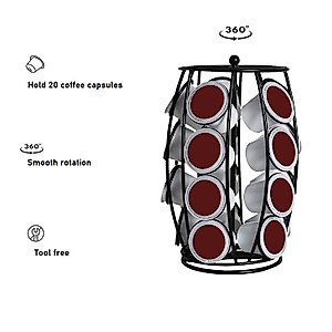 K Cup Holder Carousel Coffee Pod Holder Kcup Organizer Coffee Station Coffee Décor K Cup Storage for Counter, Holds 20 Coffee Pods, No Assembly Required, Black