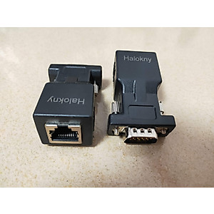 Halokny VGA Extender Over Ethernet Adapter, VGA 15 Pin Male to CAT5 CAT6 RJ45 Female Network Cable Extender Connector Adapter(2-Pack)