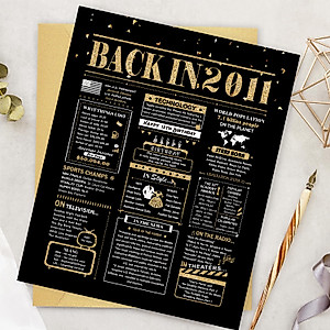 BGTCARDS 13th Birthday Card, 13th Birthday Decorations for Girls, 13th Birthday Gifts for Daughter, Back in 2011 Birthday Card, Black Gold