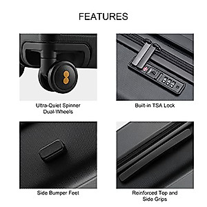 LEVEL8 Hard Shell Carry on Luggage Airline Approved, Carry on Suitcases with Wheels, Lightweight PC Luminous Textured Travel Luggage, TSA Approved, 20 Inch Small Carry-On, Black