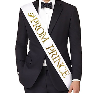 TTCOROCK PROM PRINCE And PROM PRINCESS Sashes - Graduation Party School Party Accessories, White with Gold Print