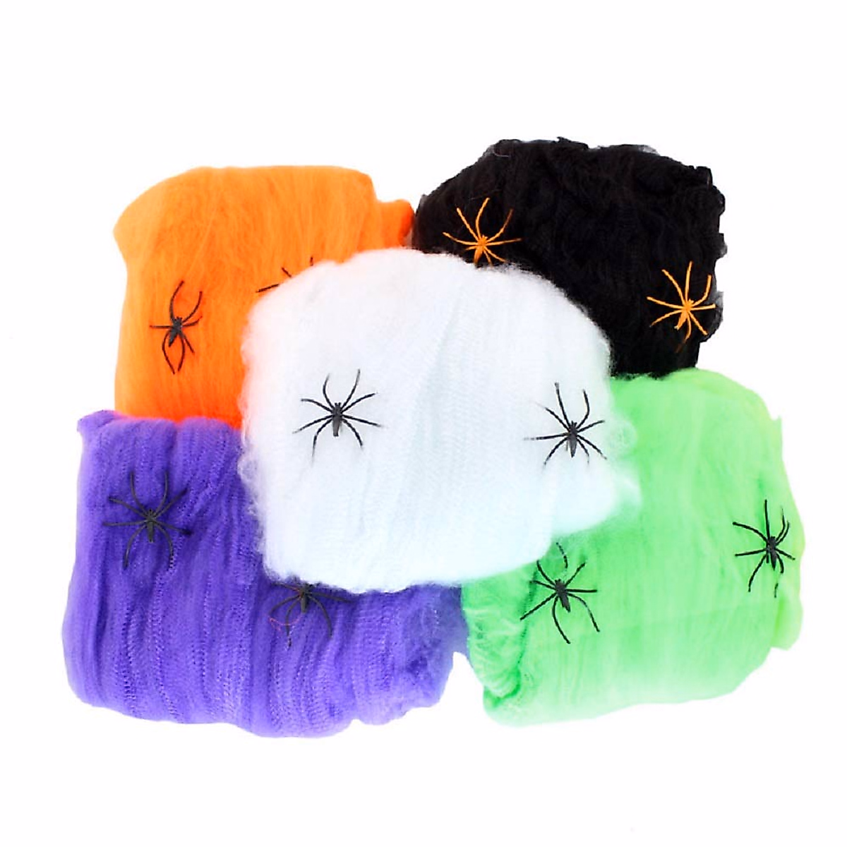Cinlan 5pcs Halloween Haunted House Bar Decoration Supplies Cobweb Spider With A small Spider Colored Cotton