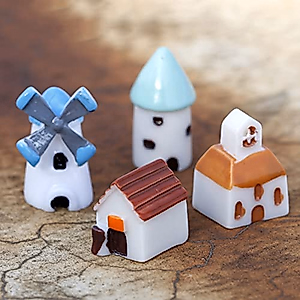 House Fairy Garden Accessories, Hand Painted Windmill Style Miniature Fairy House for Fairy Garden Supplies, Mini Figurines Set of 4 Pieces for Flower Pots Terrarium Decor Bonsai Decor Supplies DIY