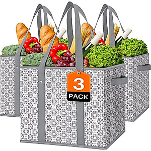 WISELIFE Reusable Grocery Bags [3 Pack],Large Grocery Tote Bag Water Resistant Shopping Bags Foldable Grocery Bag for Clothes,Toys,Shoes and Picnic