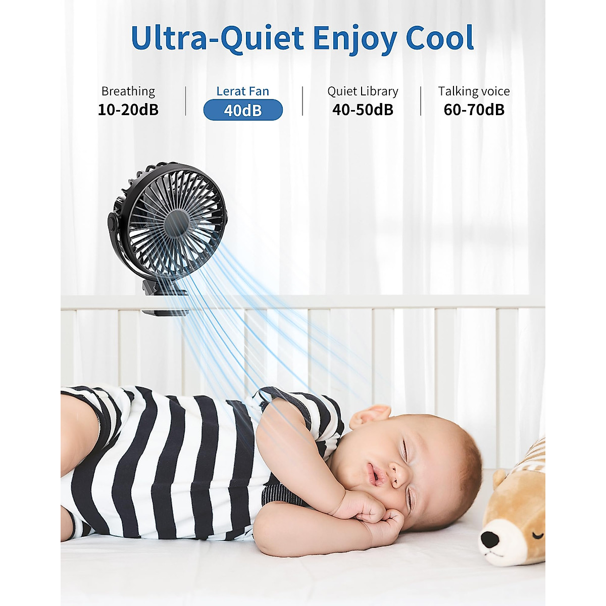 Portable Clip on Fan, Small Powerful Wind Cooling Desk Fan, 3 Speed Quiet Personal Fan with Clip, 360° Rotatable Battery Operated Rechargeable Mini Table Fan for Home Office Stroller Travel Camping