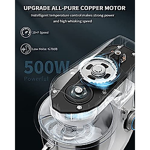 Stand Mixer, CWIIM 10+P Speed 5 QT Food Mixer with Dough Hook Whisk Beater Splash Guard Mixing Bowl, Tilt-Head Kitchen Electric Mixer for Baking Egg Bread Cakes Cookie Pizza Salad (White)