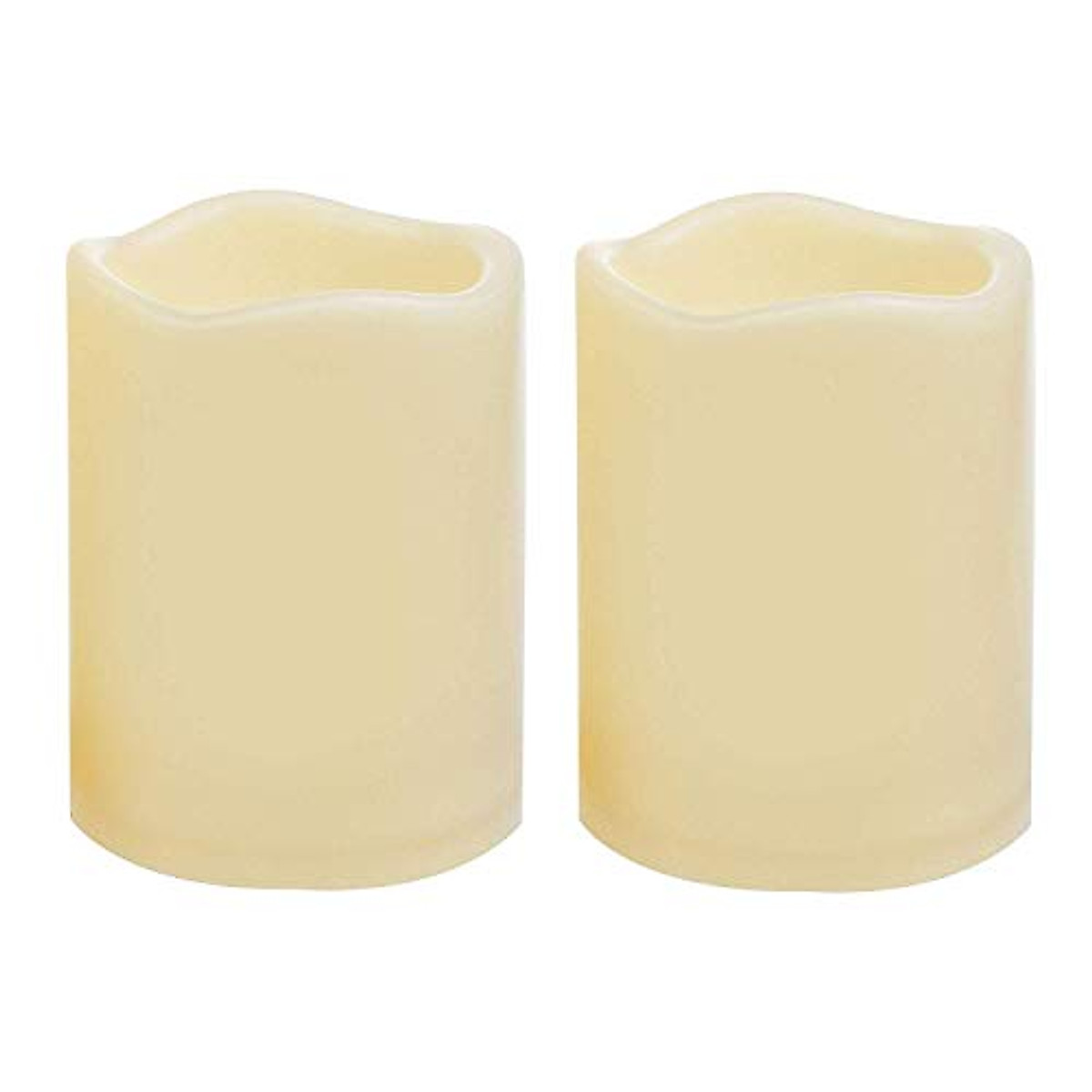 YINCHI 2 Waterproof Outdoor Battery Operated Flameless LED Pillar Candles with Timer Flickering Plastic Resin Electric Decorative Light for Lantern Patio Garden Home Decor Party Wedding Deco 3x4 Inch
