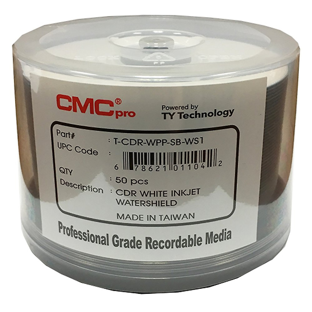 CMC Pro - Powered by TY Technology Watershield Glossy White Inkjet Hub 48x 80 Minute/700MB CD-Rs in 50 Disc Cake Box Spindle