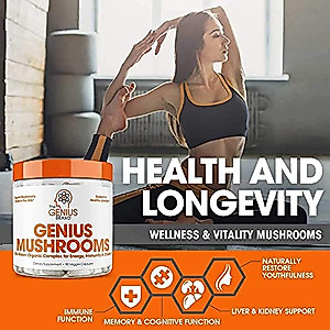 Genius Mushroom - Lions Mane, Cordyceps and Reishi - Immune System Booster & Nootropic Brain Supplement - for Natural Energy, Memory & Liver Support, 90 Veggie Pills