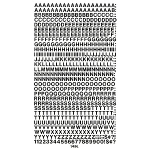 Chartpak Press-On Vinyl Letters and Numbers, Self Adhesive, Black, 0.25"h, 610/Pack