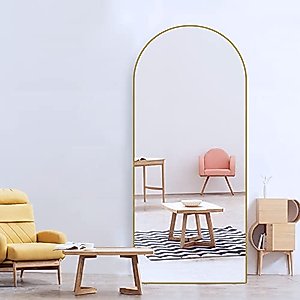 CISTEROMAN 65"x24" Full Length Mirror, Big Arched Mirror, Large Body Mirror, Floor Mirror with Stand, Hanging Wood Frame Dressing Mirror, Wall Mirror for Bedroom, Dressing Room, Living Room