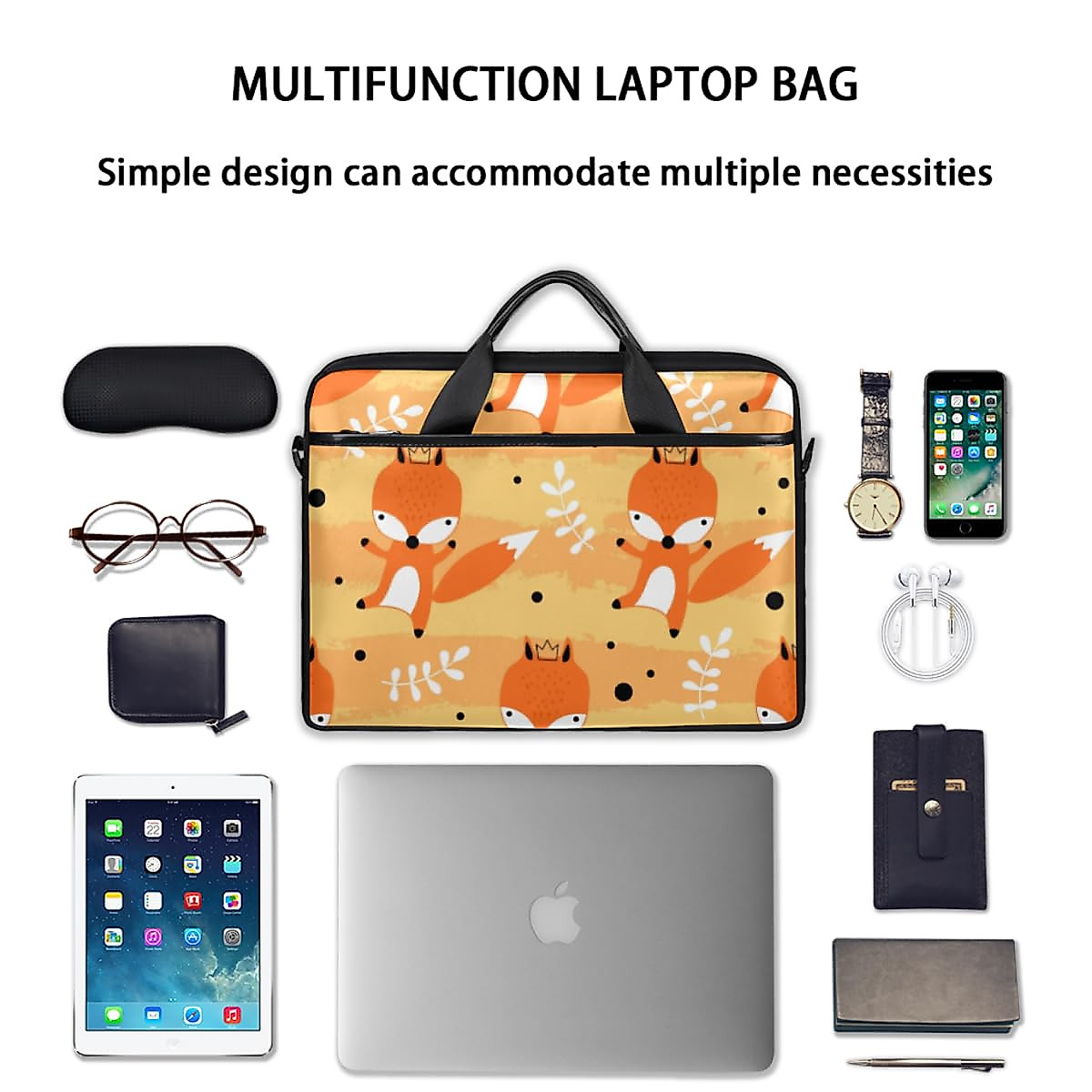 Princess Fox Laptop Computer Bag Waterproof Shoulder Messenger Bag 13-15 inch Durable Laptop Tote Bag with Shoulder Strap Handle Lightweight Crossbody Briefcase