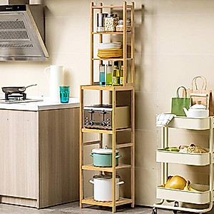 URFORESTIC 7-Tier Bamboo Bathroom Shelf, Narrow Space Shelf for Small Space, Multifunctional Storage Rack, Wood Corner Rack, for Kitchen, Livingroom, Bedroom, Hallway(Natural)