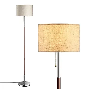 EDISHINE Modern Tall Floor Lamp, 63" Farmhouse Stand Up Reading Lamp with Linen Fabric Shade, Contemporary Slim Pole Lamp for Bedroom, Living Room, Office, Simple Design