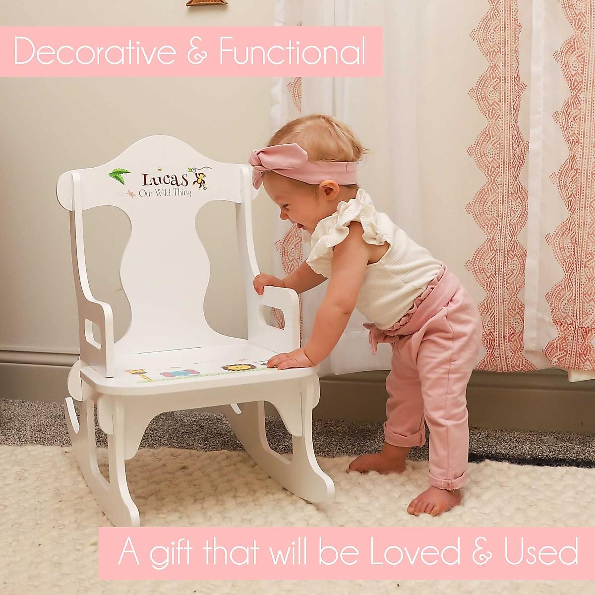 My Bambino Personalized White Puzzler Rocking Chair with Aqua Butterflies Design