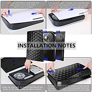 PS5 Cover Plates with Skin Stickers for PS5 Console, Niaycouky Face Plates Black with Hard Shell Protective, PS5 Accessories Plates, Shockproof Anti-Scratch Playstation 5 ABS Cover for Disc Edition