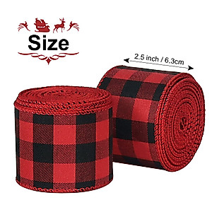 Tenn Well Buffalo Plaid Ribbon, 19.6 Yards 2.5 inch Wired Christmas Ribbon, Red and Black Plaid Ribbon for Bow Making, Gift Wrapping, Wreath Making, Christmas Tree Decoration (2 Roll x 9.8 Yards)