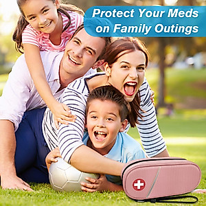 SITHON EpiPen Medical Carrying Case Insulated, Travel Medication Organizer Bag Emergency Medical Pouch Holds 2 EpiPens, Asthma Inhaler, Anti-Histamine, Auvi-Q, Allergy Medicine Essentials, Pink