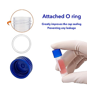 Estresen 2ml 500PCS Cryo Tubes, Cryogenic Vial, Cryovial Tubes, Frozen Test Tubes, Plastic Self-Standing Tubes with Screw Caps, for Long Term Freezing