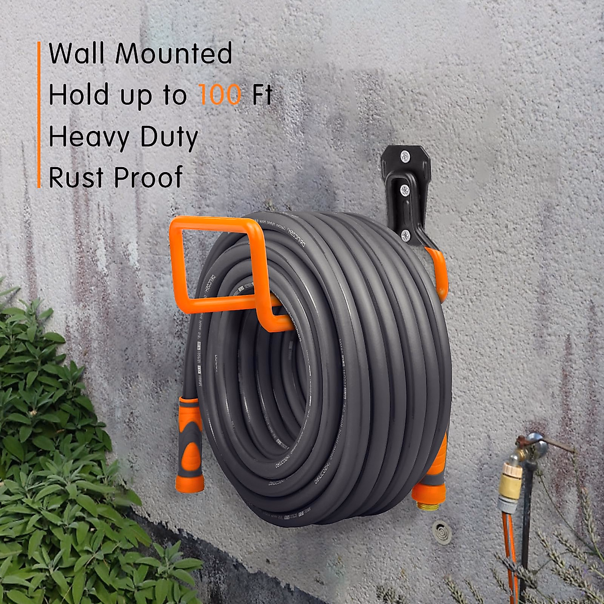 NEO-TEC Garden Hose Reel Heavy Duty Hose Holder Durable Water Hose Hook Wall Mounted w/Screw up to 100ft 1pc Orange