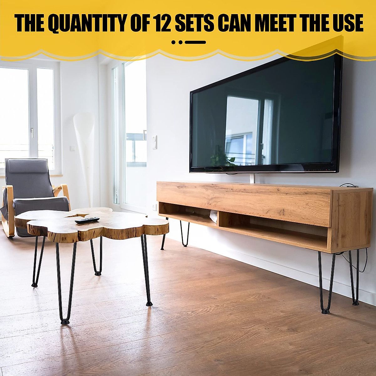 12 Pack Hairpin Legs 16 Inch Metal Table Legs Heavy Duty Desk Legs Furniture Legs Coffee Table Legs for Cabinet, Wardrobe, Side Table, Drawers, Nightstand, Bench with Floor Protectors and Screws