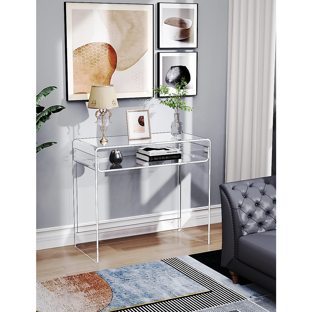 solaround Acrylic Desk Laptop Study Table Home Office Console Table Entrance Table, 33.5'' x 15.7'' x 29.5'' (Clear)