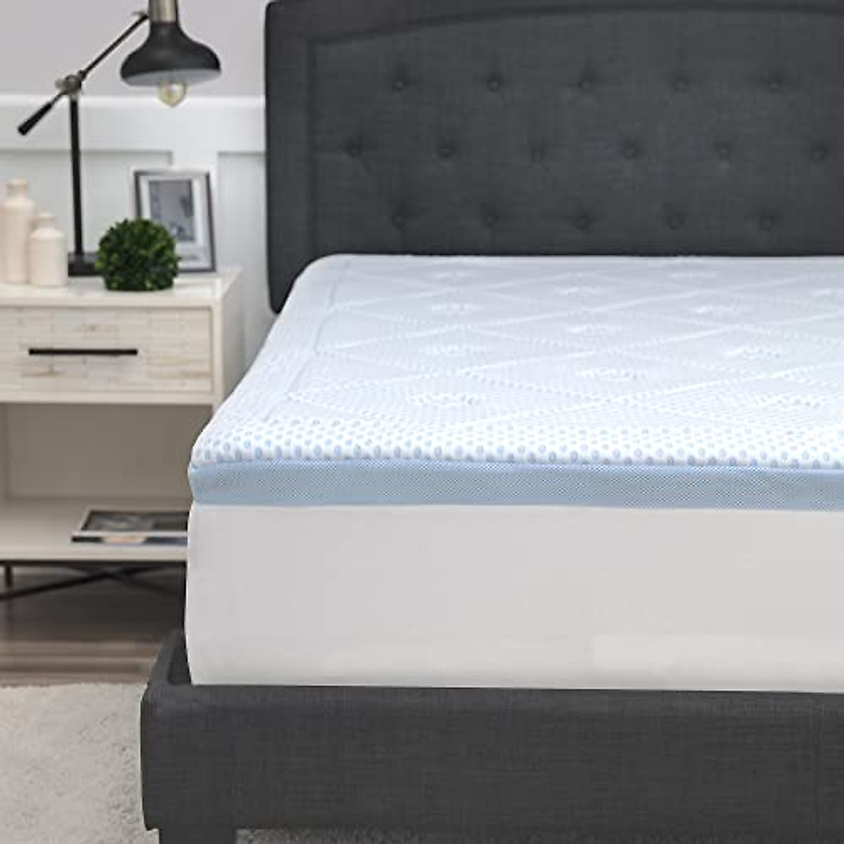 SensorPEDIC SensorCOOL 3-Inch Quilted Gel-Infused Memory Foam Bed Topper, California King, White