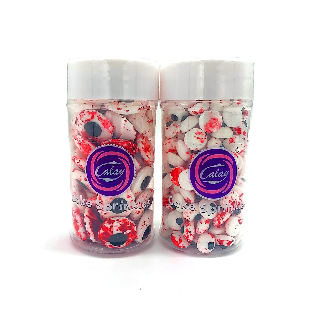 Weraru 2 Bottle Candy Bloody Red Eyeballs Eye Ball Sweets Cake Cupcake Toppers Cookie Dessert Sprinkles Decorations for Christmas Halloween Birthday Party Supplies 6.8 Ounce(Two Size Mixed)