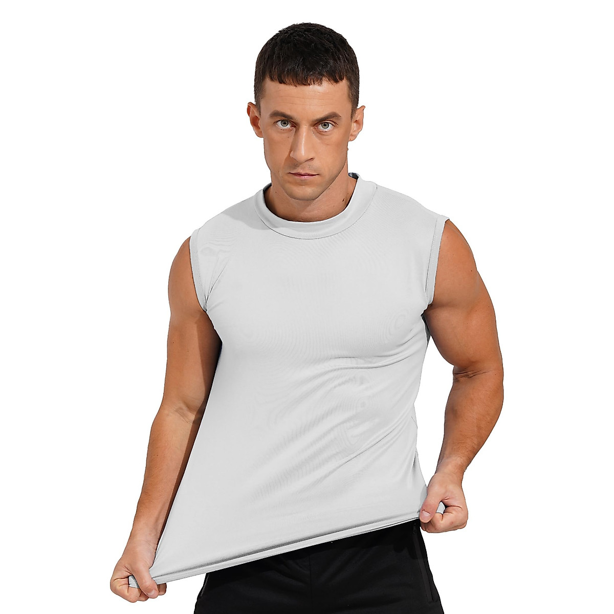 Hedmy Men's Sleeveless T-Shirt Basic Mock Turtleneck Slim Fit Undershirt Pullover Thermal Tank Tops White X-Large