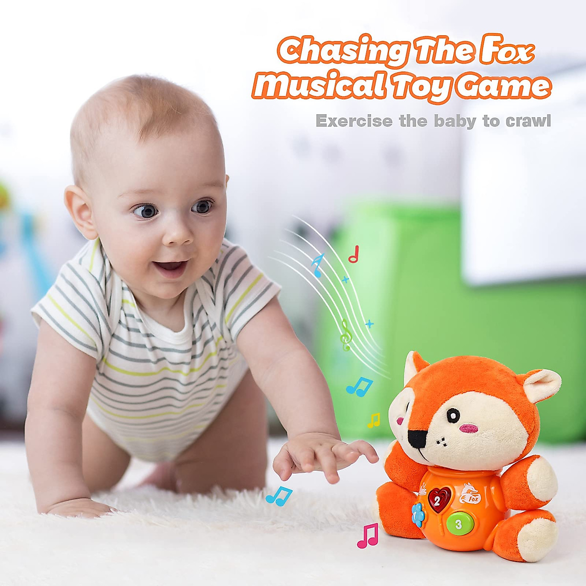 Vanmor Plush Fox Baby Toys 0 3 6 9 12 Months, Newborn Baby Musical Light Up Baby Toys, for 0-3 3-6 6-12 Months Boys Girls