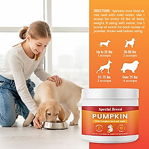 3-in-1 Pumpkin Powder for Dogs (16 oz) - with Organic Pumpkin, Pumpkin Seed, & Apple, All Natural Dog Digestive Support, Great Balance of Soluble and Insoluble Fiber for Dogs, 60 Scoops