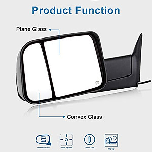 ECCPP Tow Mirrors Replacement fit for 2009-2015 for Dodge for Ram Truck Pickup Black Manual Towing Side View Mirrors Pair Passenger & Driver Side