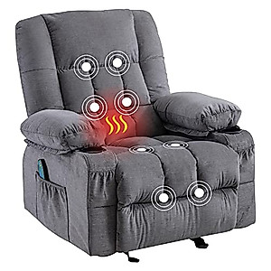BOSMILLER Massage Rocker Recliner Chair with Vibration Massage and Heat Ergonomic Lounge Chair for Living Room with Rocking Function and Side Pocket, 2 Cup Holders, USB Charge Port