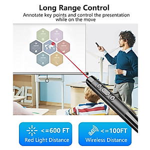 Miritz 4-in-1 Wireless Presenter Clicker with Telescopic Pointer, Presentation Clicker, Stylus Pen - USB Dongle Plug and Play, Rechargeable - Compatible with Smart Board, PC, Laptop, Mac