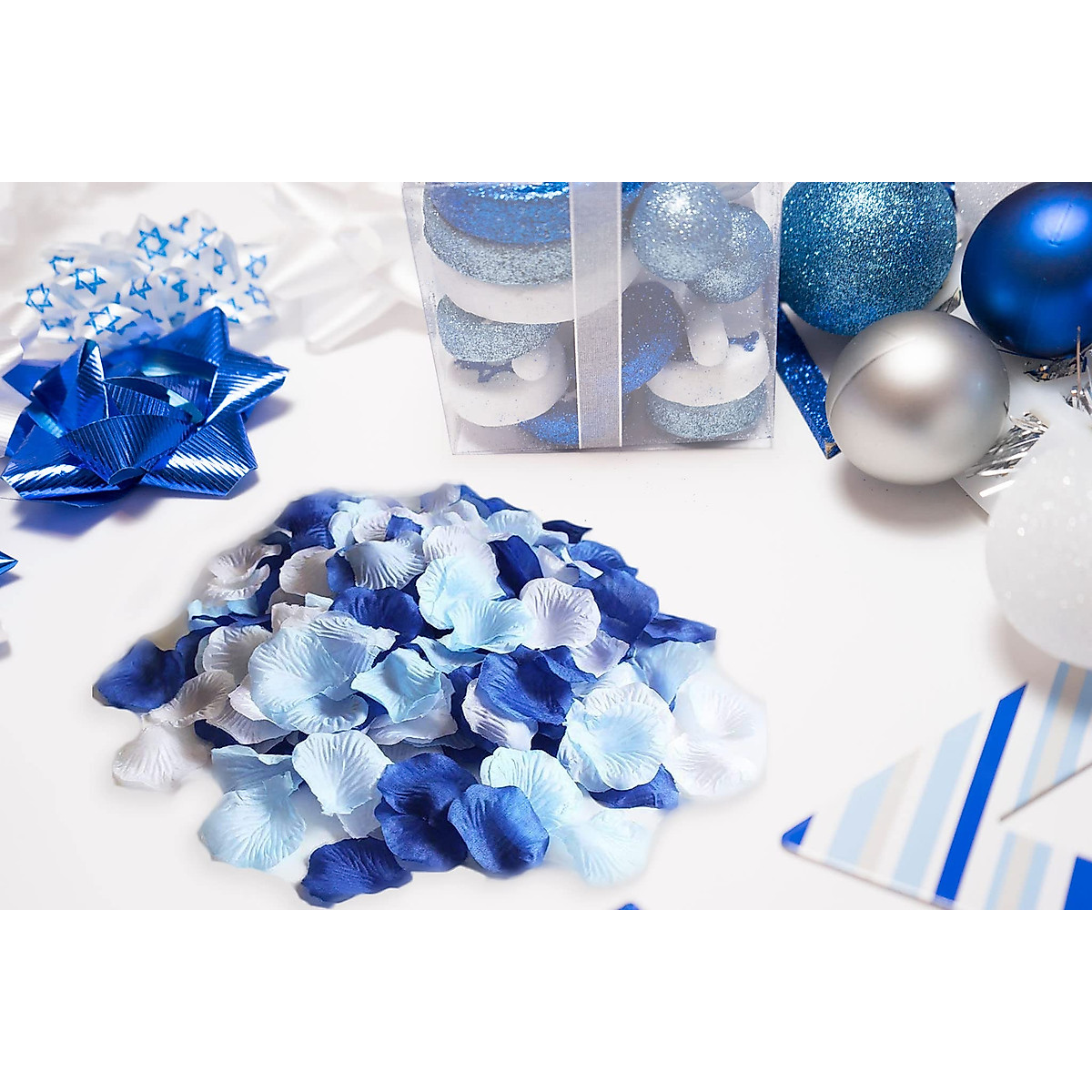 ALLHEARTDESIRES Mixed Royal Blue & Light Blue & White Party Wedding Flowers Silk Rose Petals Party Confetti Bridal Shower Favor (1,200)