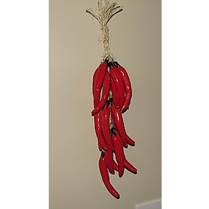 Generic Ceramic Talavera Red Chile Pepper - 15 in Red Chiles - Beautiful Mexican Handmade - Individually Unique - Red Chili Pepper Decorations - Pepper String - Red Chili Décor