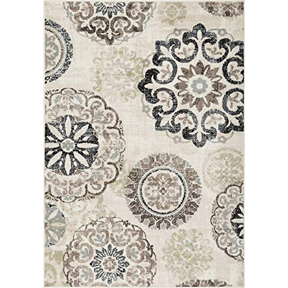 L'Baiet Katie Beige Brown Floral Ikat Pattern Mid-Century Modern Indoor 8' x 10' Area Rug