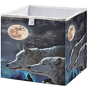 visesunny Closet Baskets Wolf Animal Storage Bins Fabric Baskets for Organizing Shelves Foldable Storage Cube Bins for Clothes, Toys, Baby Toiletry, Office Supply