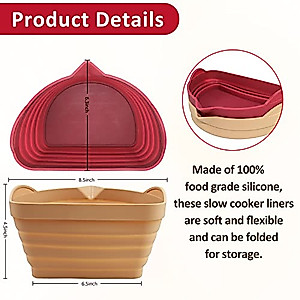 YCQQPRO Silicone Slow Cooker Liners Divider, Leakproof Reusable Silicone 6QT Oval Crockpot Divider Insert, Diwasher Safe Cooking Liner for 6 Quart Slow Cooker Kitchen Accessories (Rose & Skin)